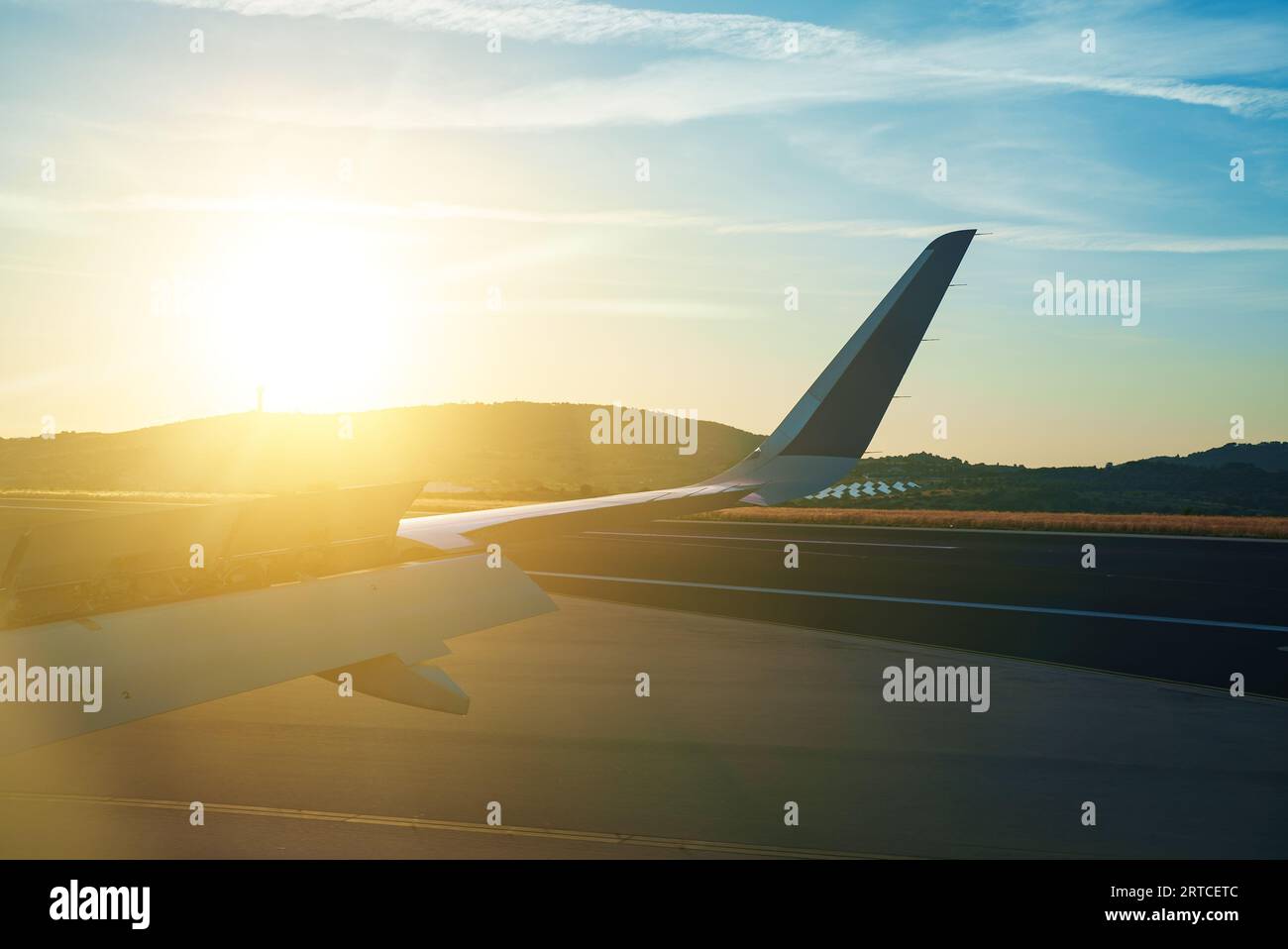 The plane is taking off or landing. View from the window Stock Photo ...