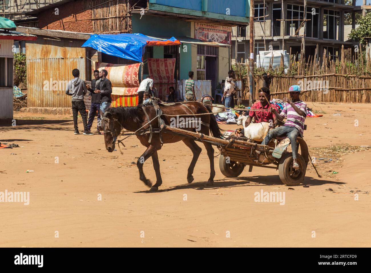 YABELO, ETHIOPIA - FEBRUARY 8, 2020: Horse cart in Yabelo town ...