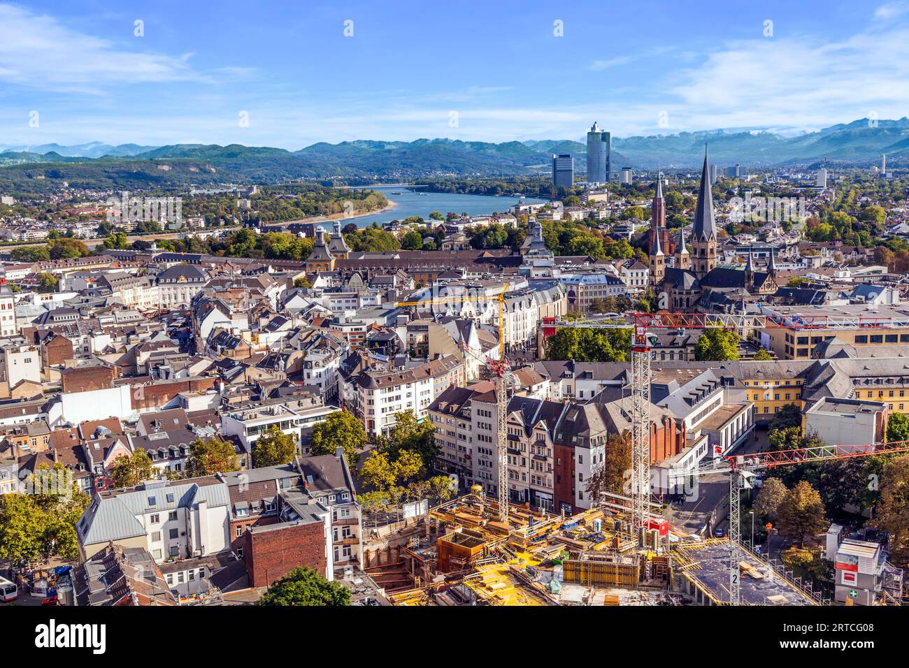 aerial of Bonn, with river Rhine, the former capital of Germany Stock ...