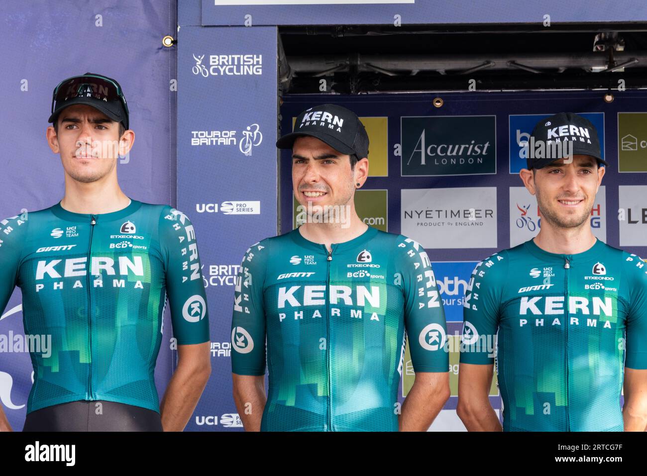 Riders of team Equipo Kern Pharma at the Tour of Britain cycle race ...