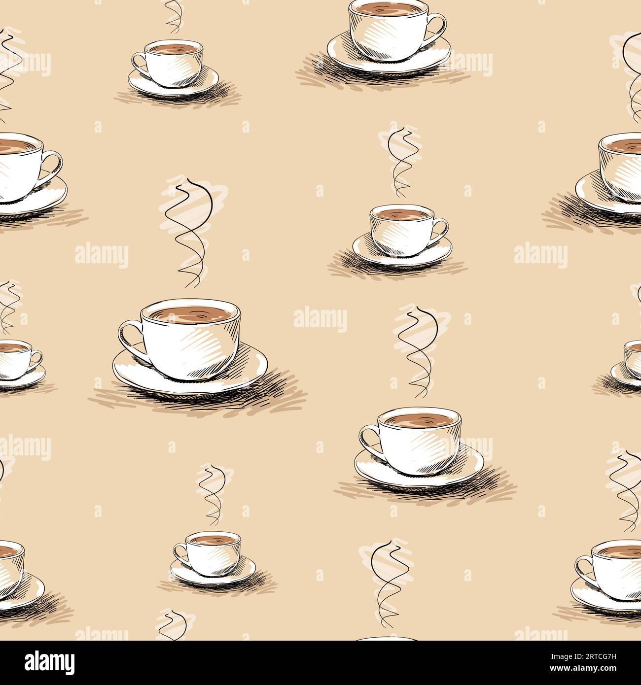 Seamless vector pattern with hand drawn coffee cups, Good morning theme ...