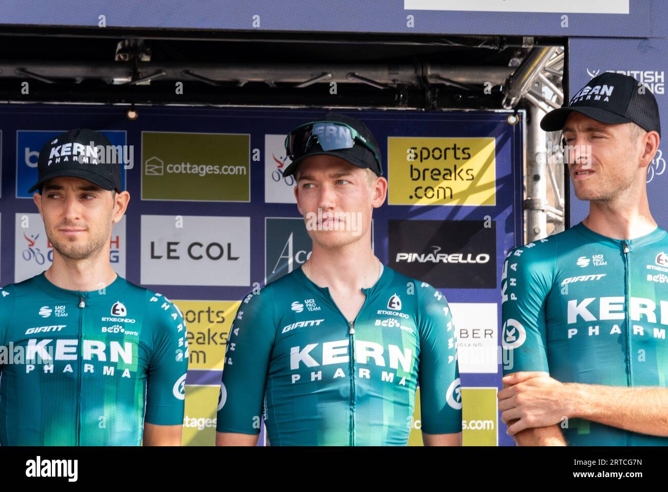 Riders of team Equipo Kern Pharma at the Tour of Britain cycle race ...