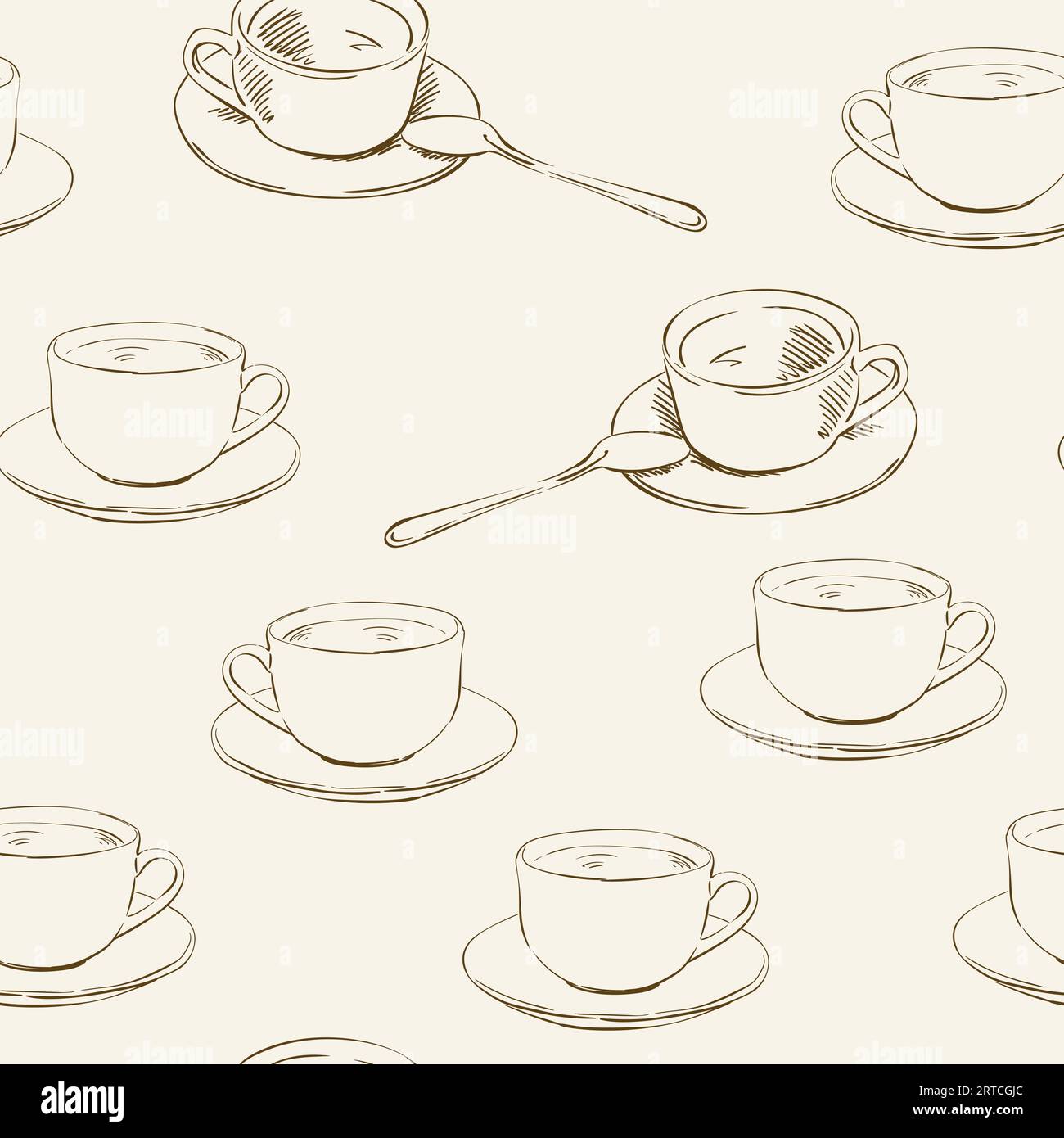 Seamless vector pattern with hand drawn coffee cups, Good morning theme ...