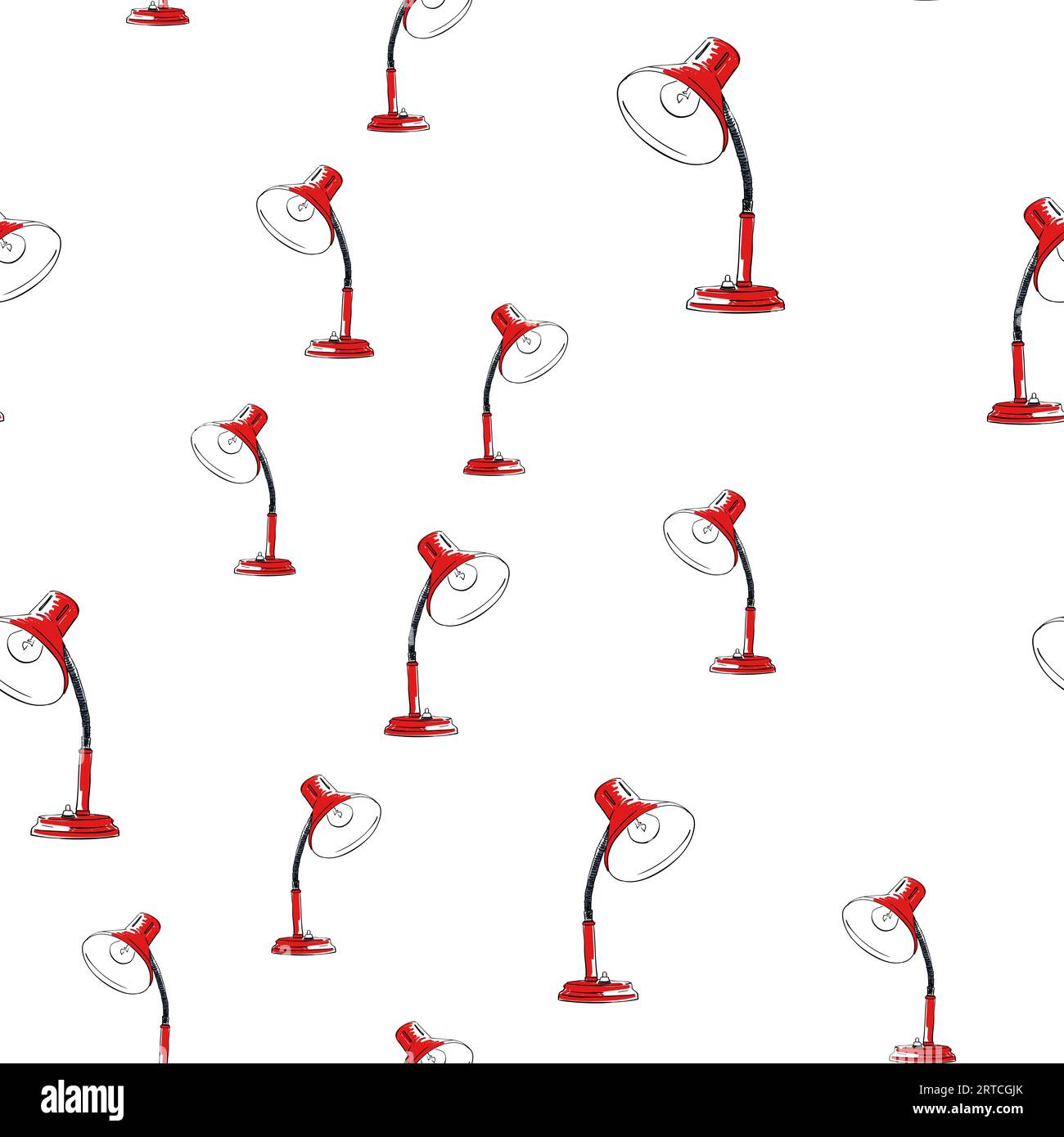 Seamless vector pattern with hand drawn red retro table lamp repeating ...