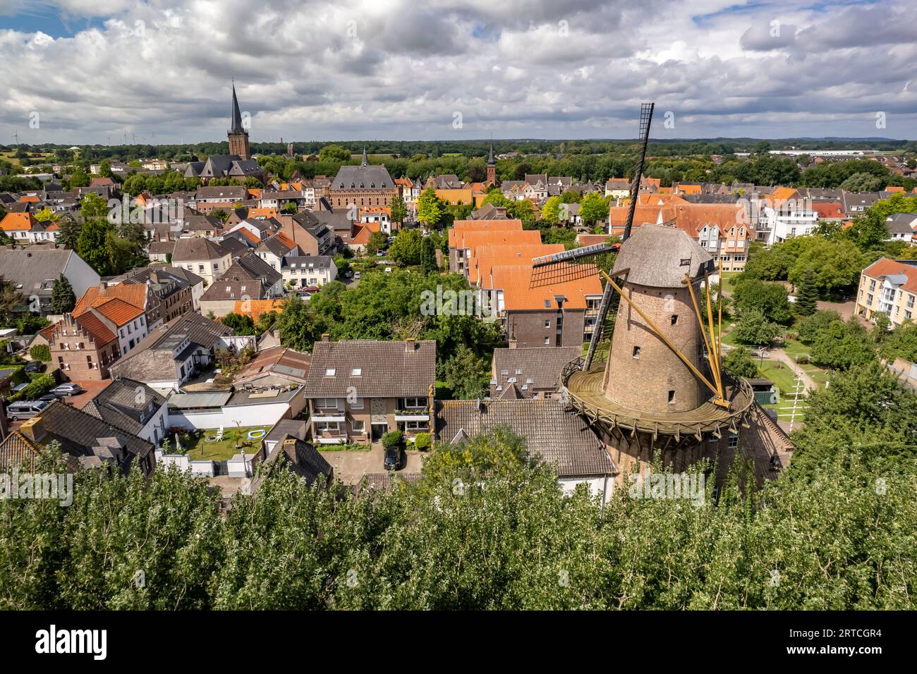 City view with city windmill from the air, Kalkar, Lower Rhine, North ...