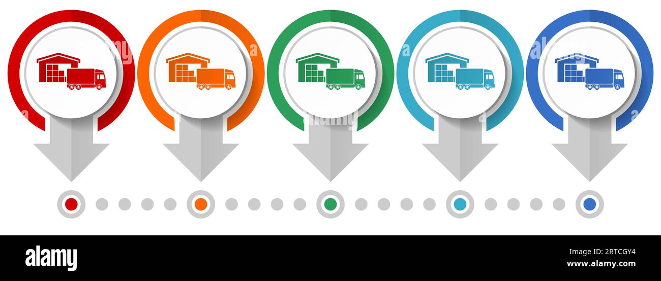 Warehouse and truck, delivery, freight concept vector icon set, flat ...