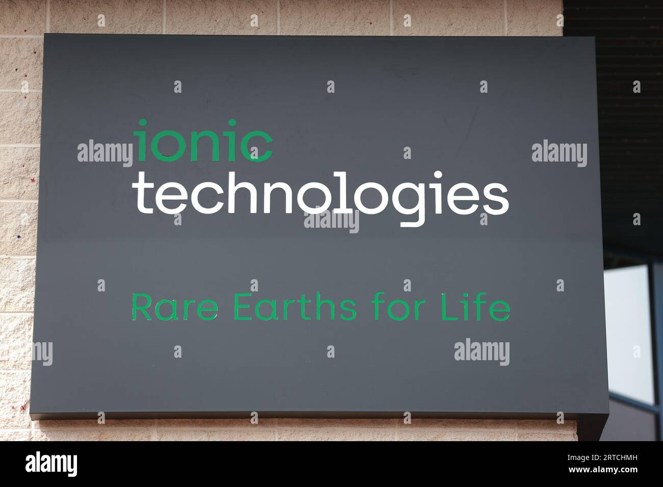 A sign for Ionic Technologies Belfast demonstration plant, after it was ...