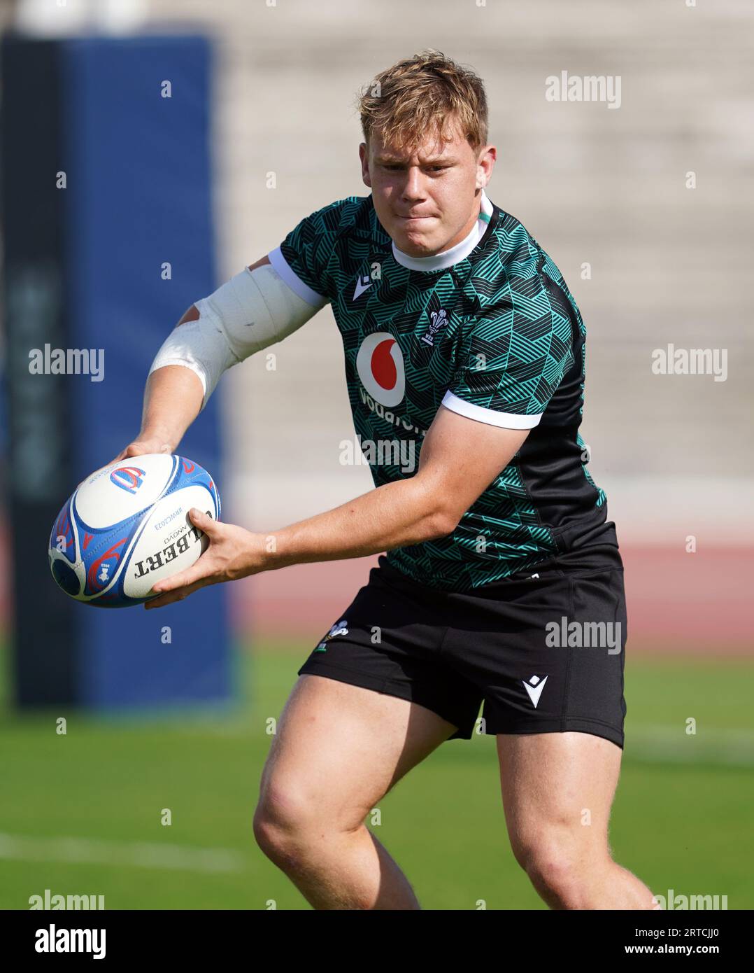 Wales' Dewi Lake (right) during a training session at the Stade Charles ...