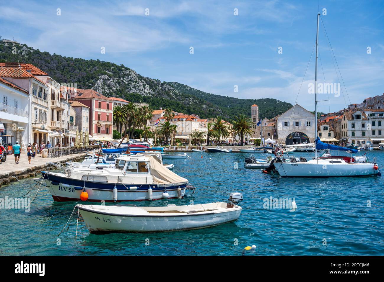 Boats on the waterfront of Hvar Town (Grad Hvar) on Hvar Island on the ...