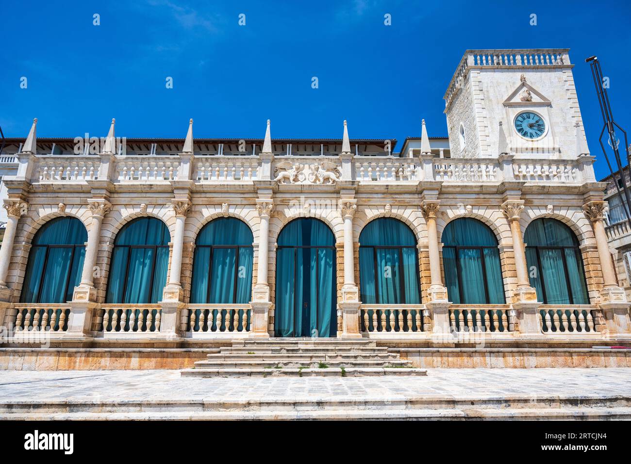 Venetian Loggia (Loda) and Clock Tower in Hvar Town (Grad Hvar) on Hvar ...