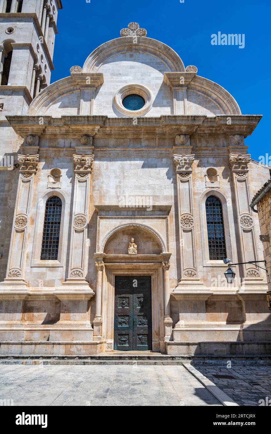 Façade and main entrance of the Cathedral of St Stephen on the main ...