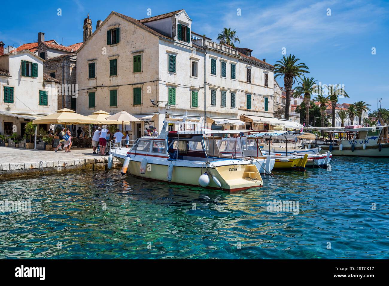 Boats in Riva waterfront in Hvar Town (Grad Hvar) on Hvar Island on the ...