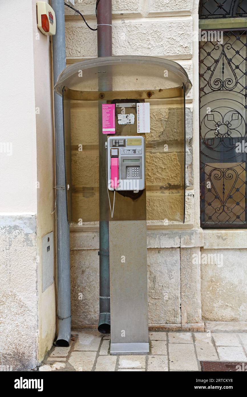 Rovinj, Croatia - October 15, 2014: Crotian Telecom Public Payphone ...