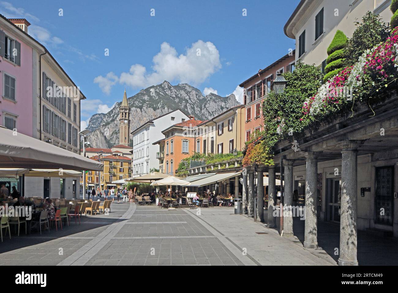 In Piazza XX. Settembre with the terraces of restaurants and cafes in ...