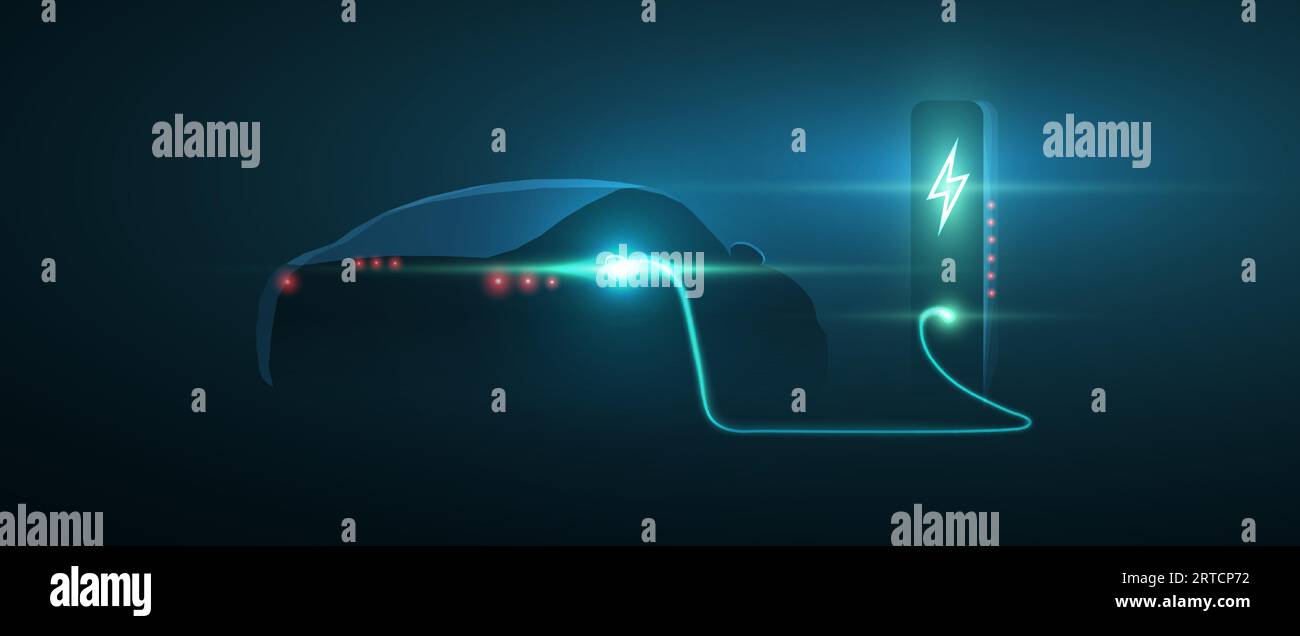 EV. Electric car connect to charging station. Eco power, EV charger ...
