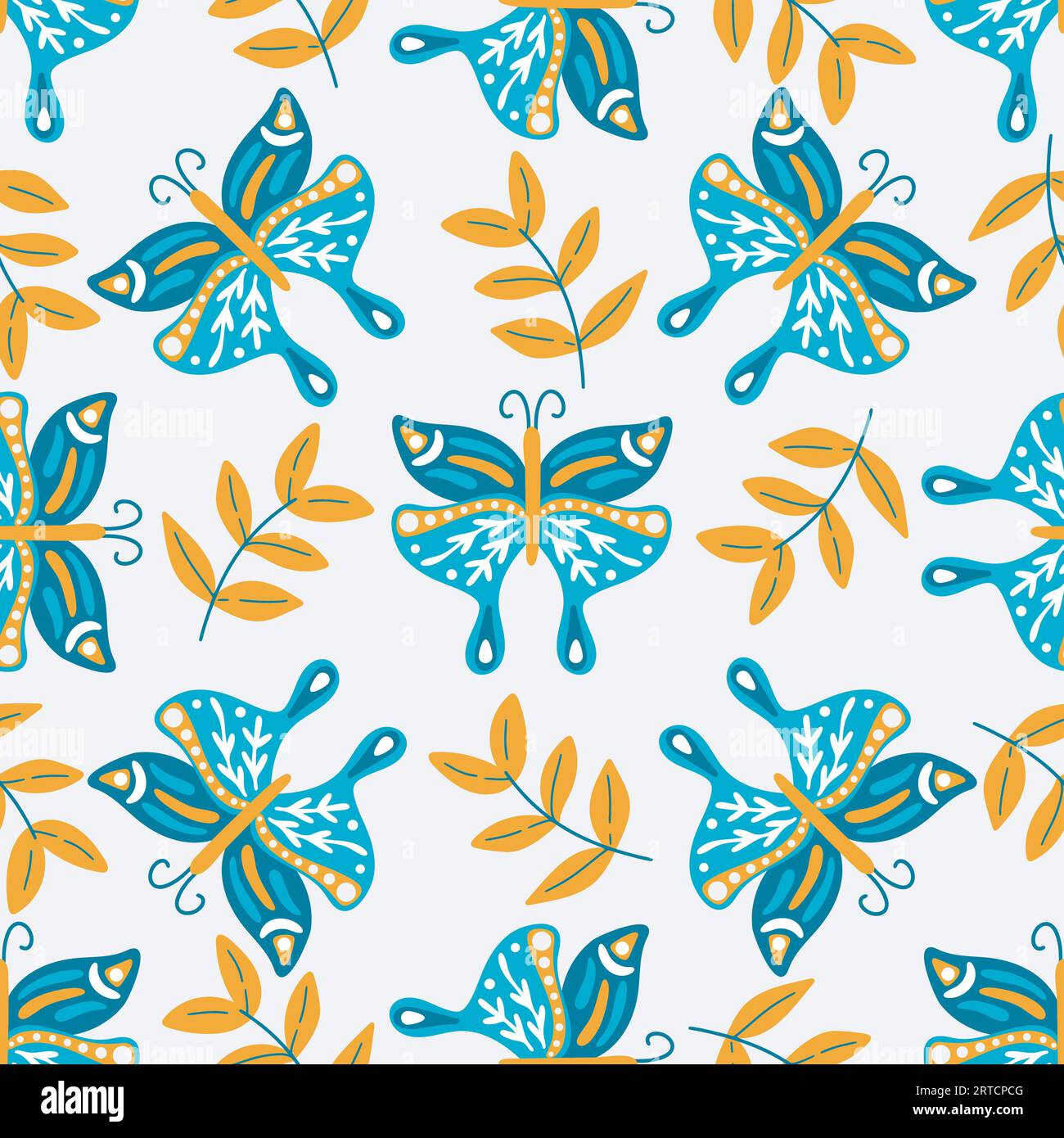 Beautiful continuous background with butterflies and leaves. Seamless ...