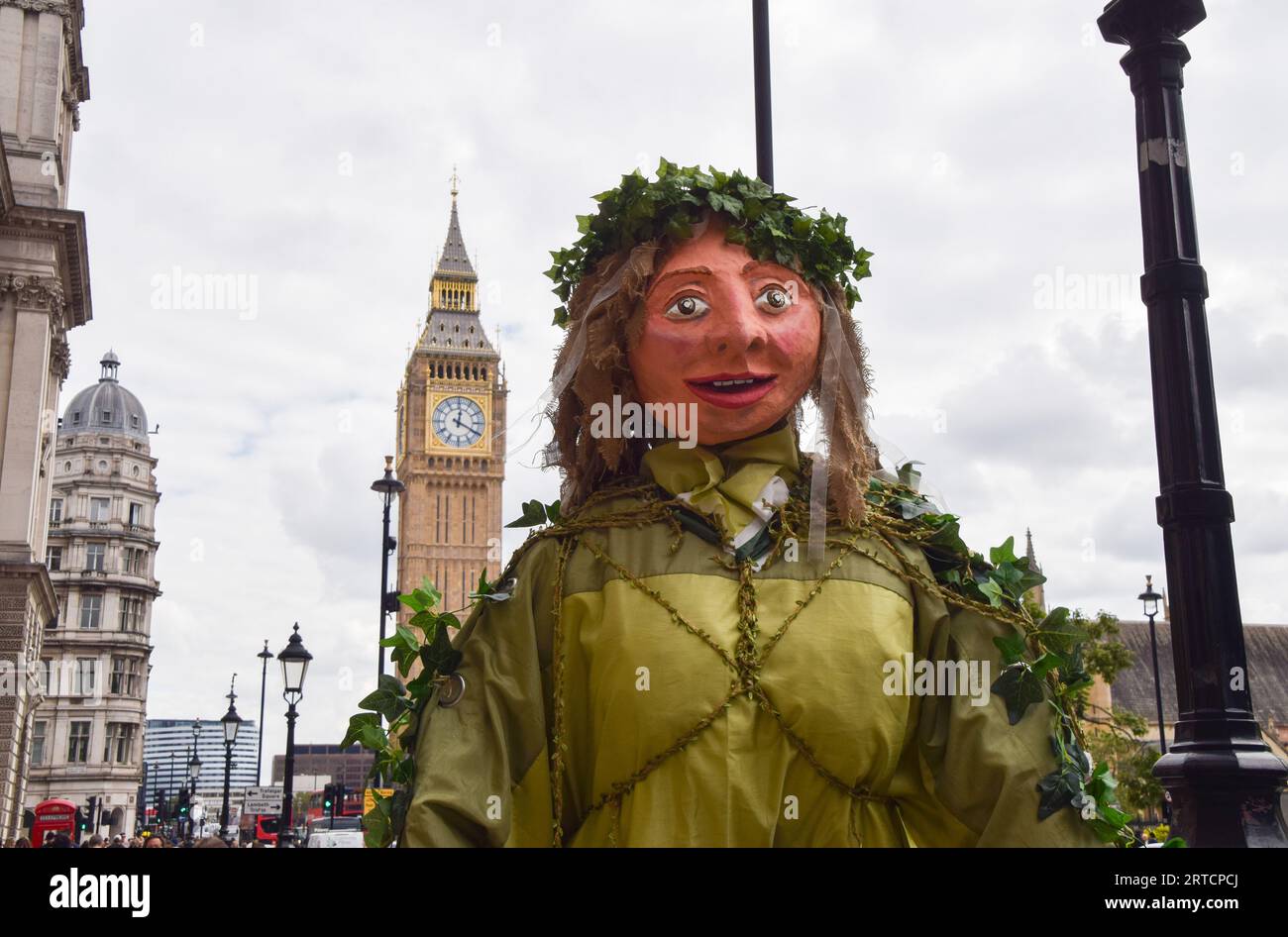 London, England, UK. 12th Sep, 2023. An environmental activist wearing ...