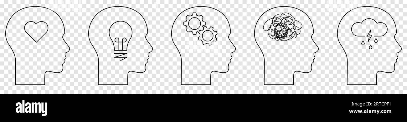 Mental health outline icons. Psychotherapy symbol concept. Vector ...