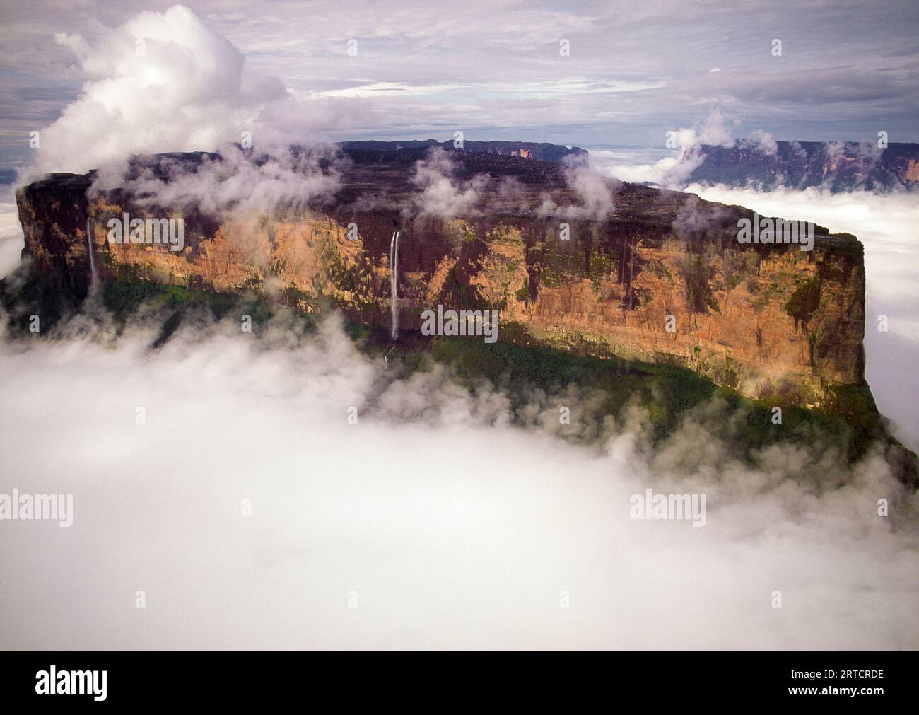 Aerial view fog of Mount Roraima, Canaima National Park, Bolivar State ...