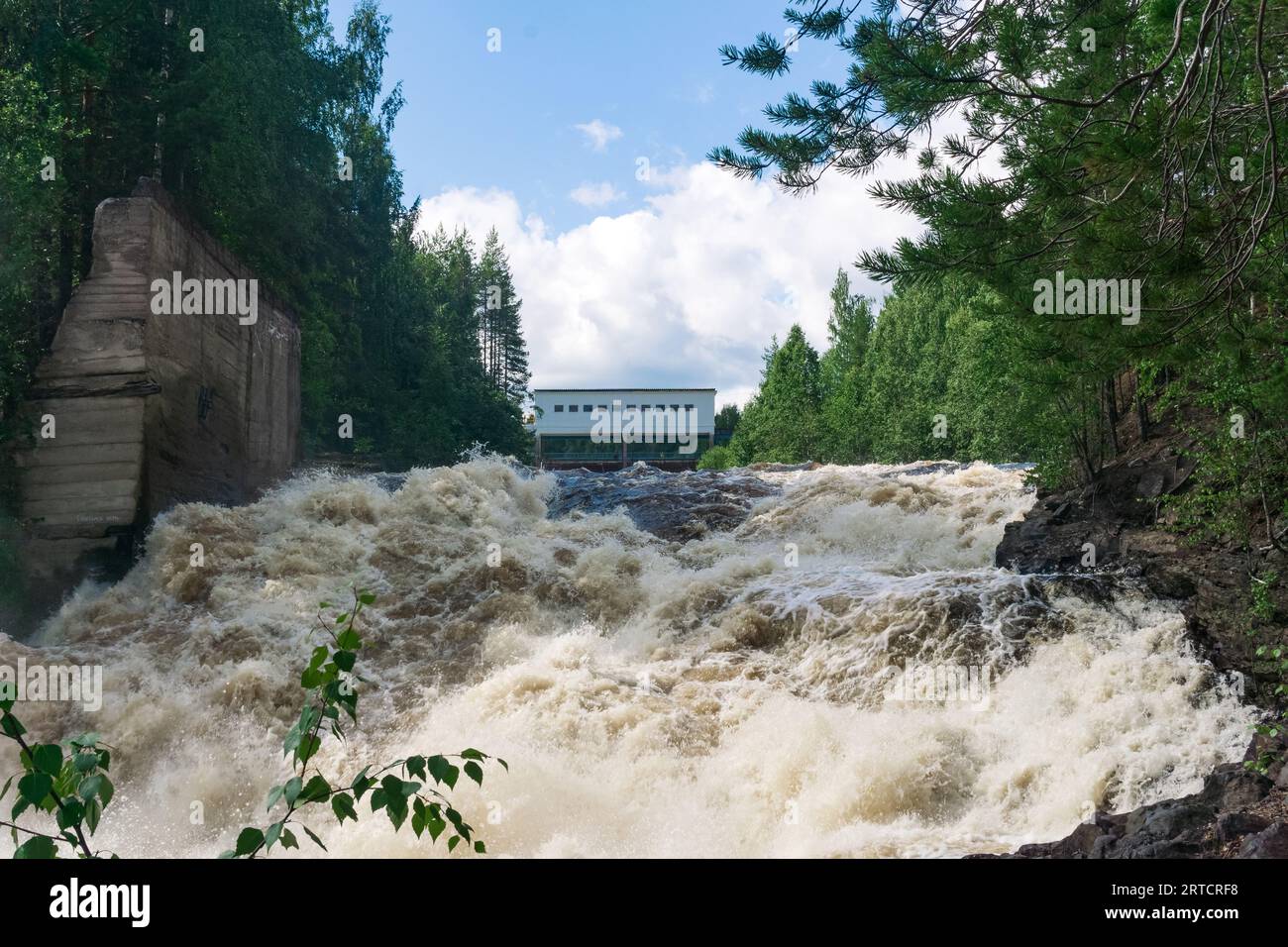 waterfall during opened locks for idle discharge of water at a small ...