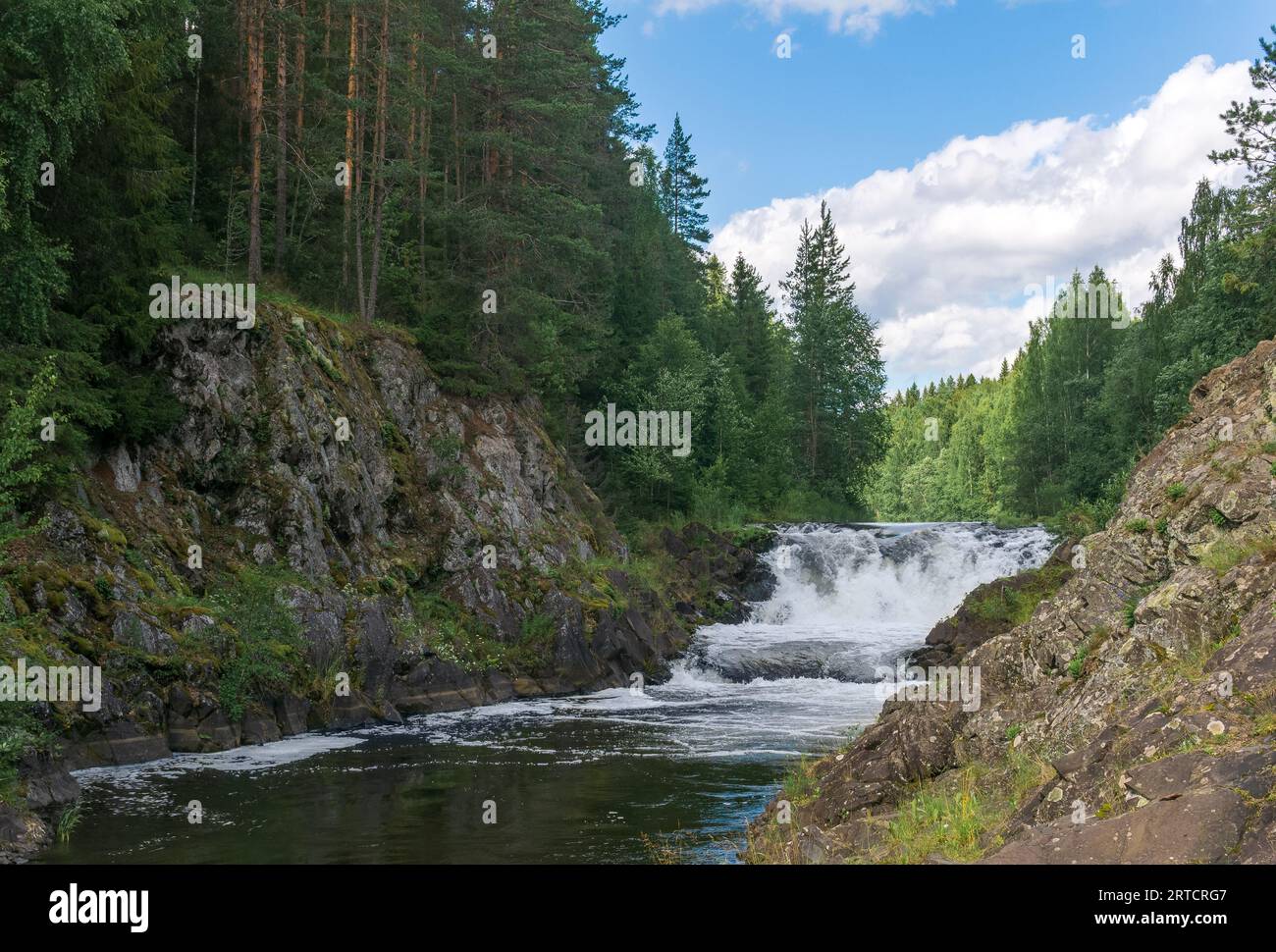 natural landscape with a clear waterfall on a forest water Stock Photo ...