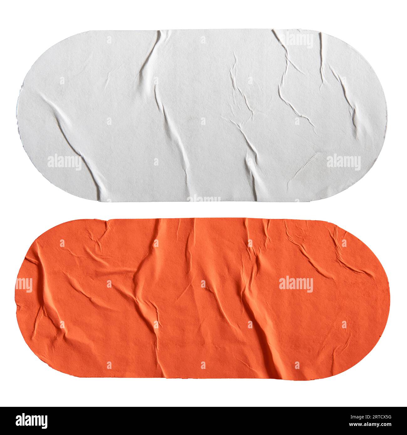 White and orange stadium shape paper stickers on white background with ...