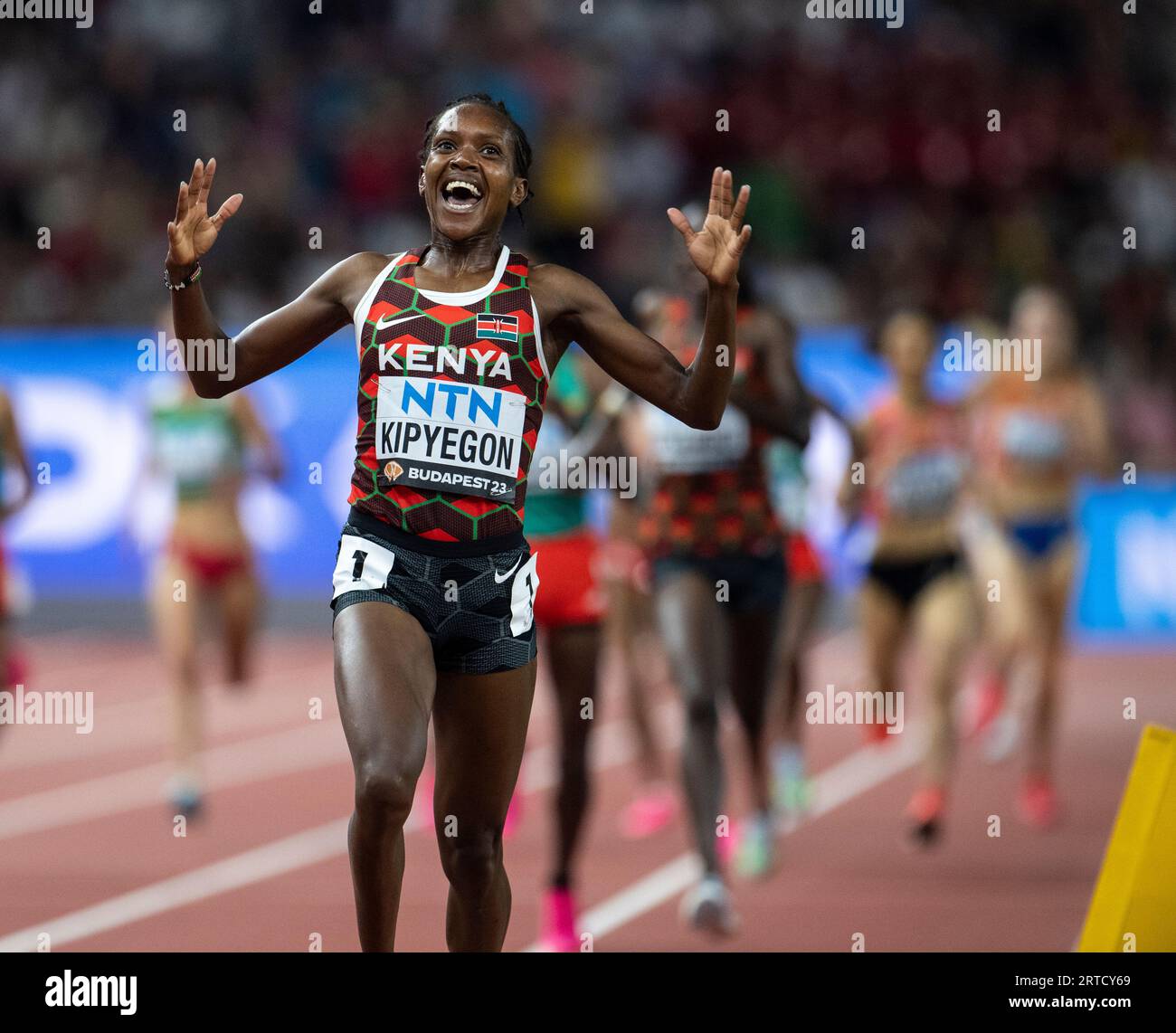 Faith Kipygon of Kenya crosses the finishing line to win the women’s 5000m final on day eight at ...