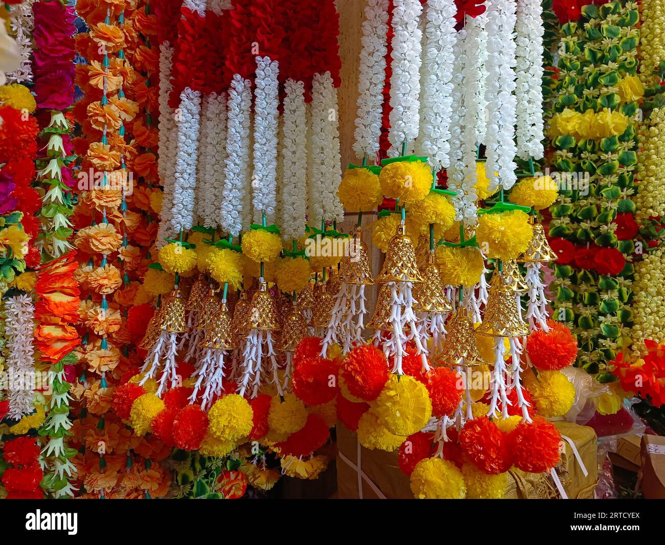 Multicolour artificial flowers used for Diwali festival decoration ...