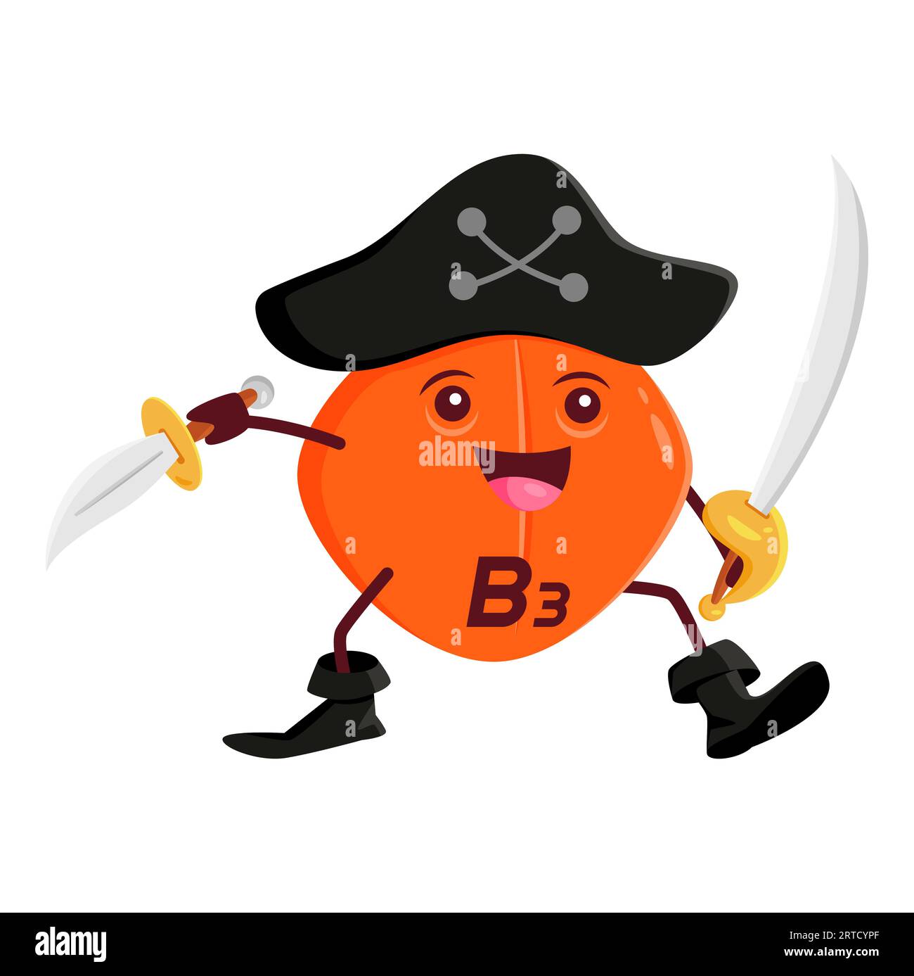 Cartoon B3 niacin vitamin and micronutrient pirate or corsair character ...