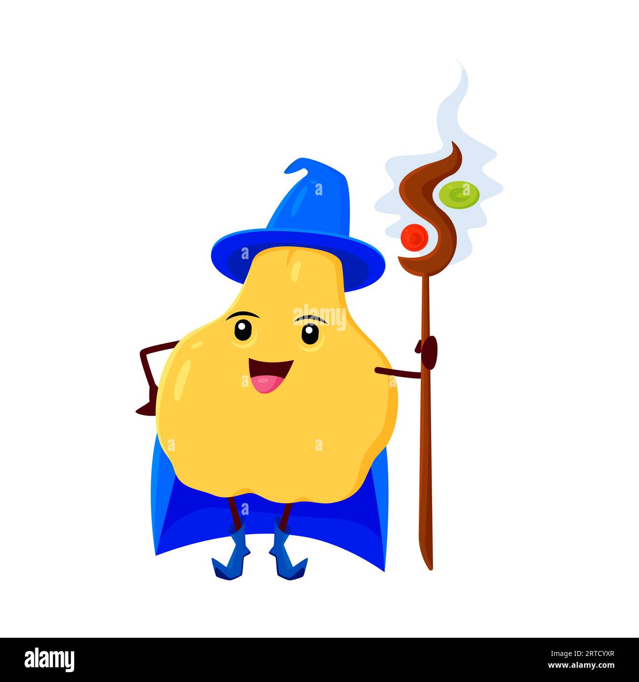Cartoon yellow quince or pear fruit wizard or mage character. Funny ...