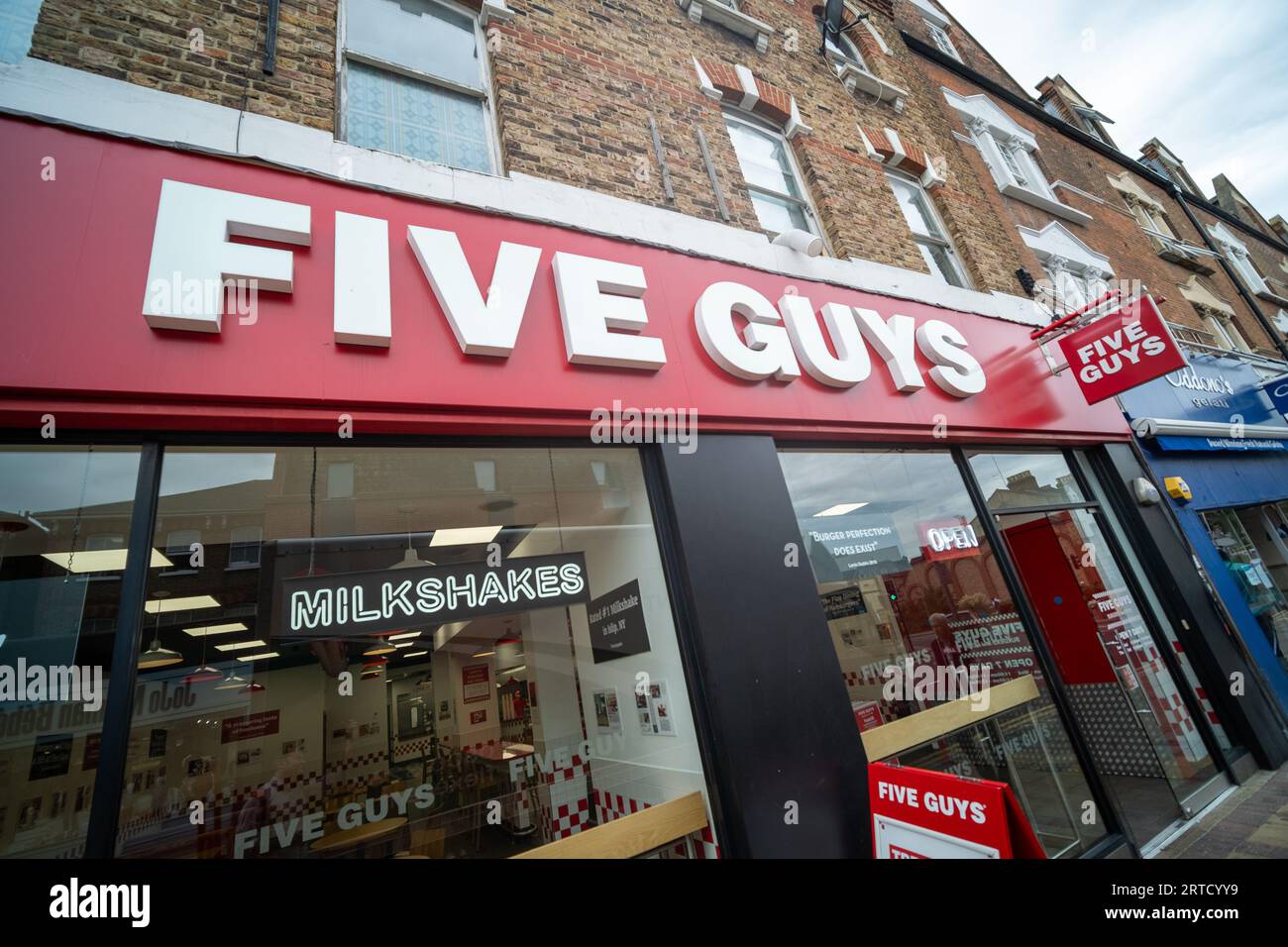 LONDON- September 12, 2023: Five Guys, American burger restaurant in ...