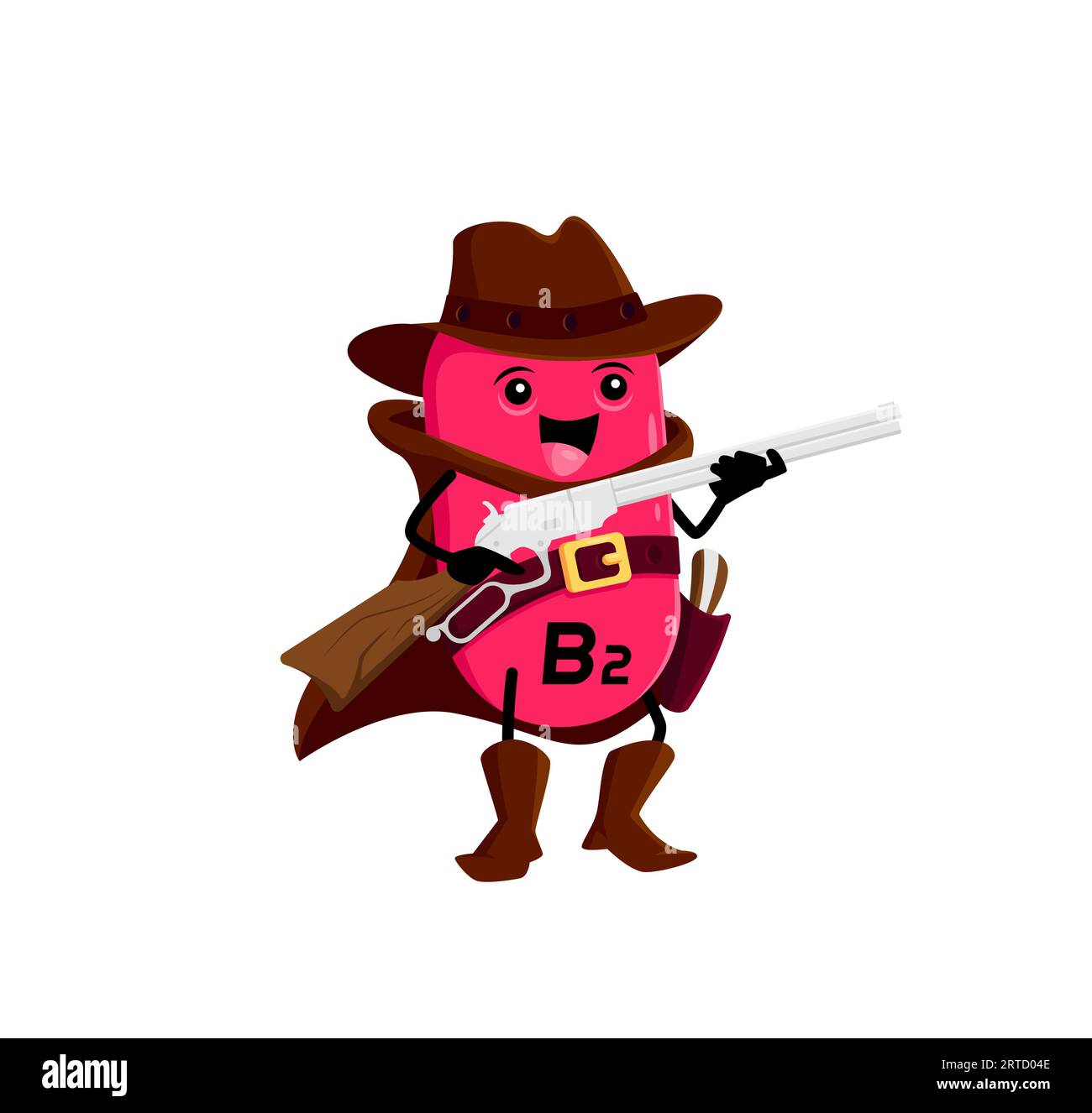 Cartoon vitamin B2 cowboy character with rifle of Wild West ranger ...