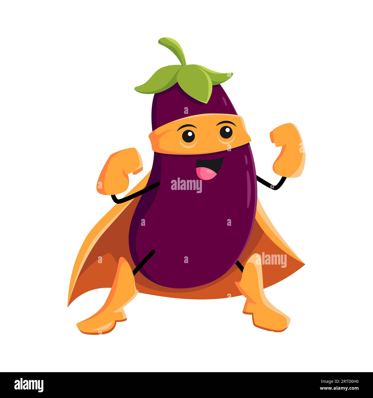 Cartoon eggplant super hero vegetable character. Isolated vector funny ...