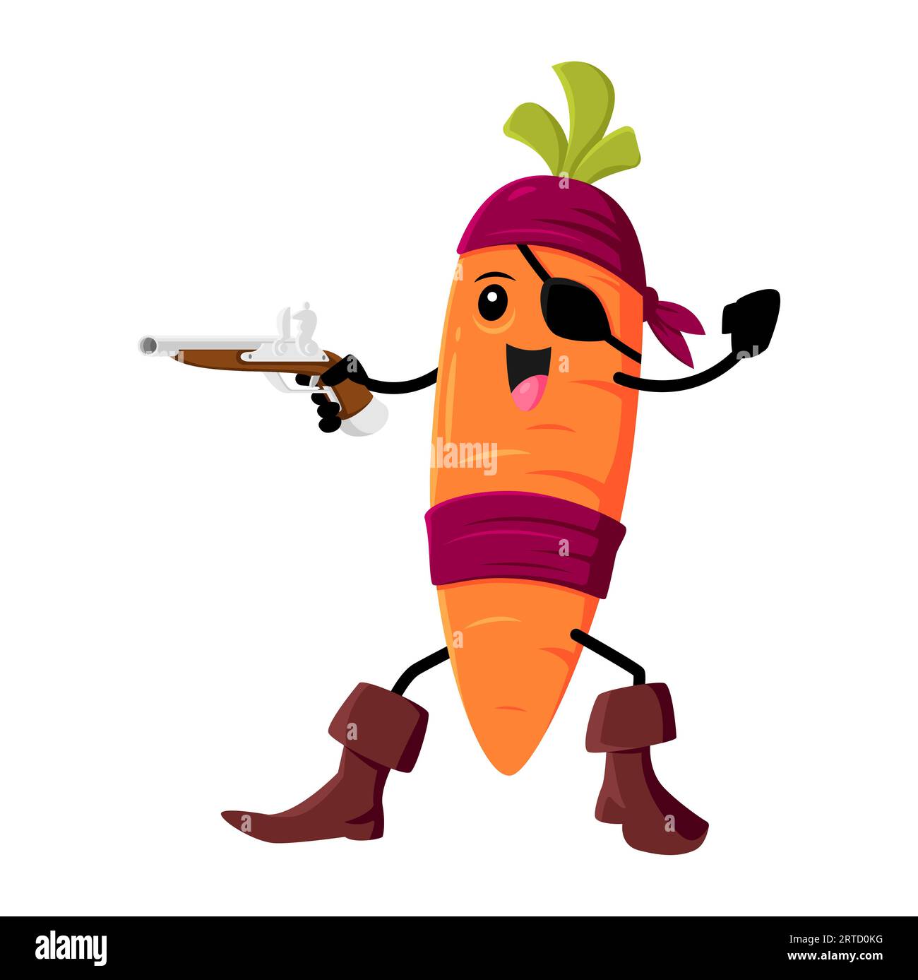Cartoon carrot pirate, vector corsair vegetable character shoot with ...