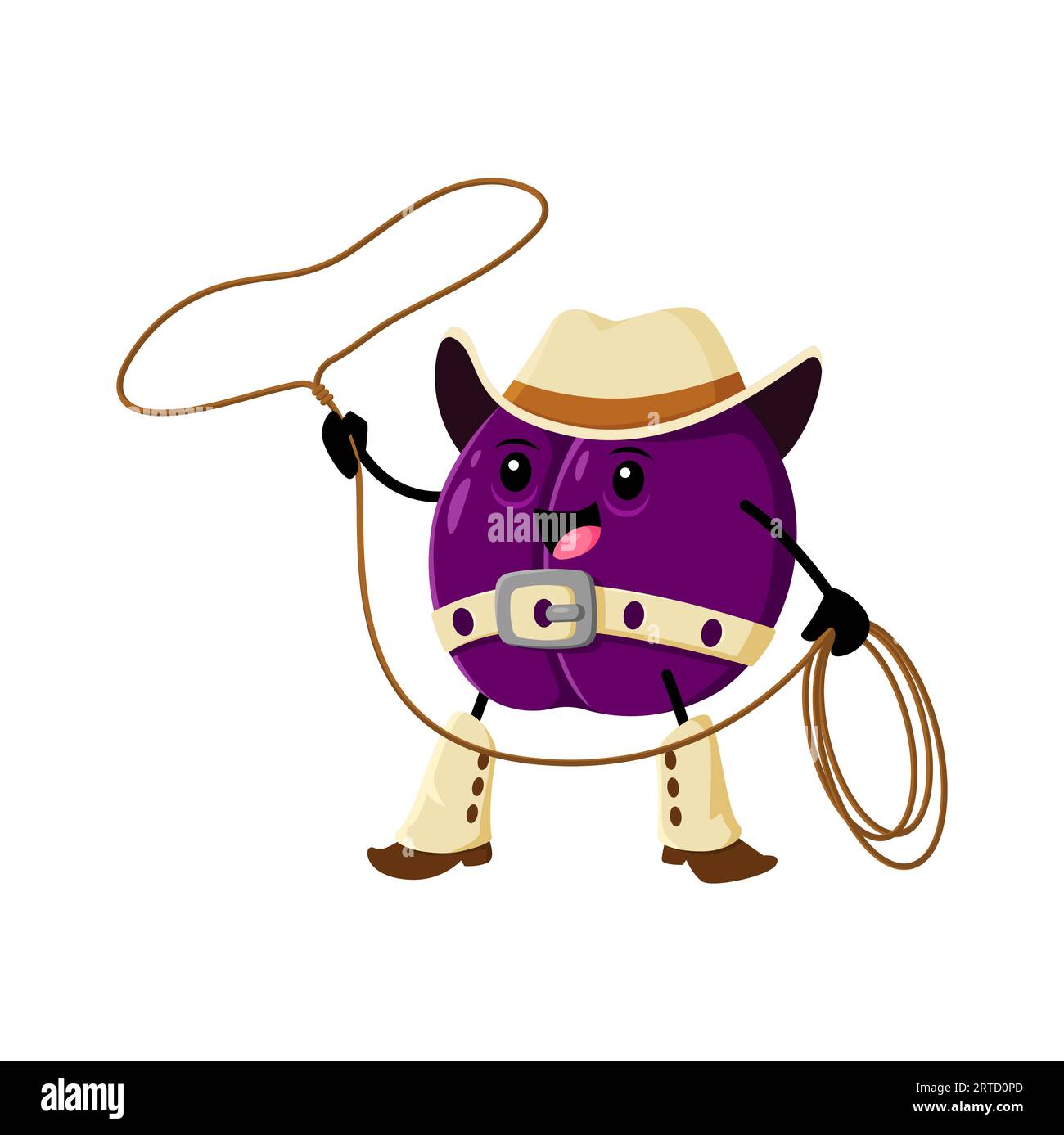 Cartoon plum fruit cowboy, sheriff, ranger and bandit character wear ...