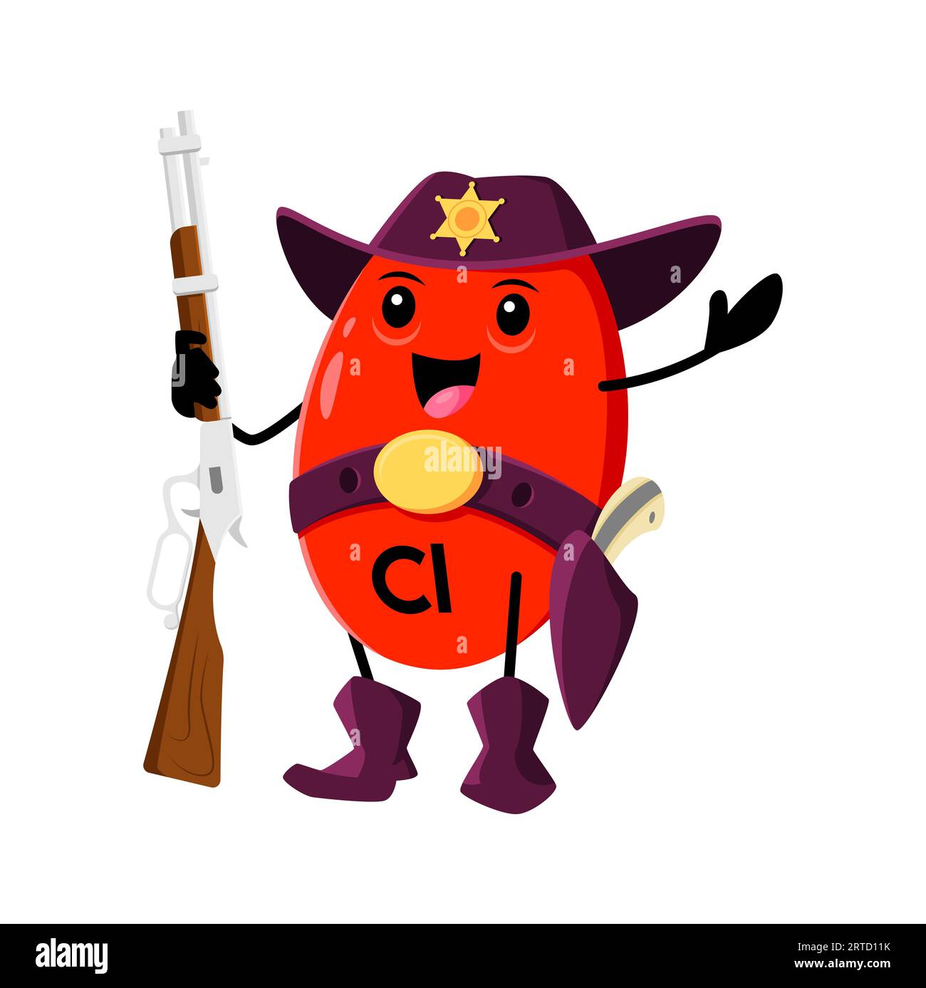 Cartoon chlorium micronutrient cowboy sheriff character with rifle gun ...