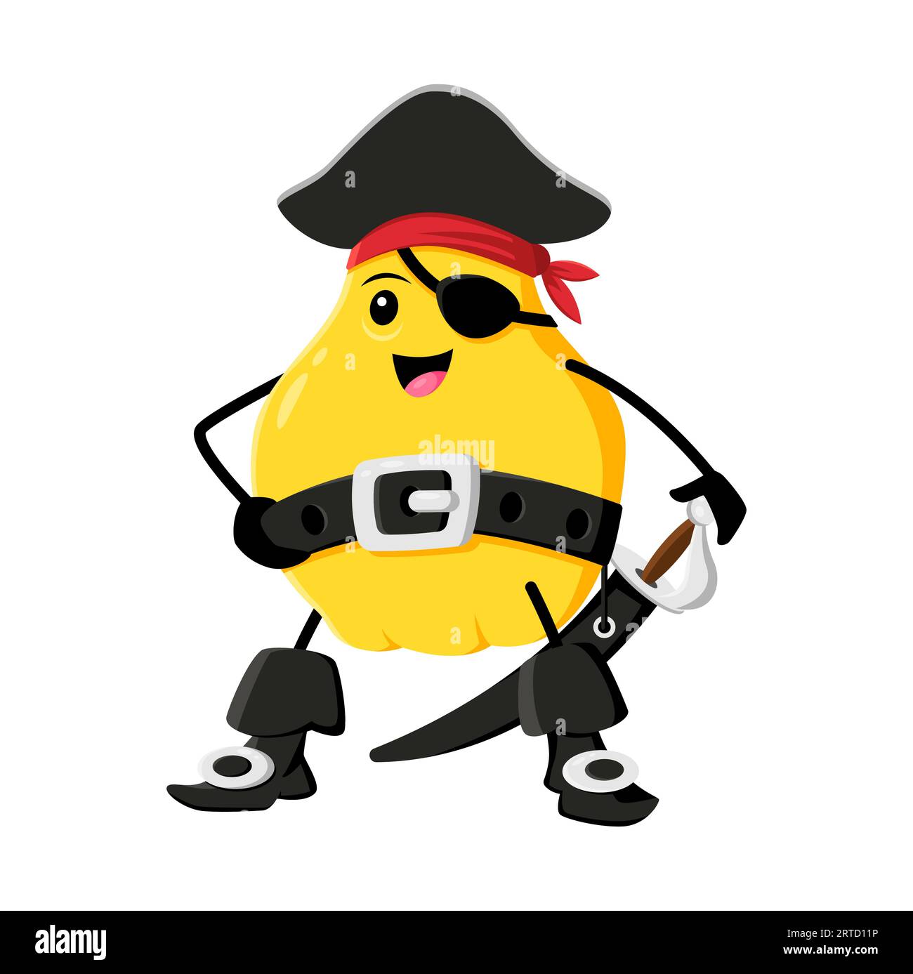 Cartoon quince fruit pirate and corsair character with saber. Vector ...