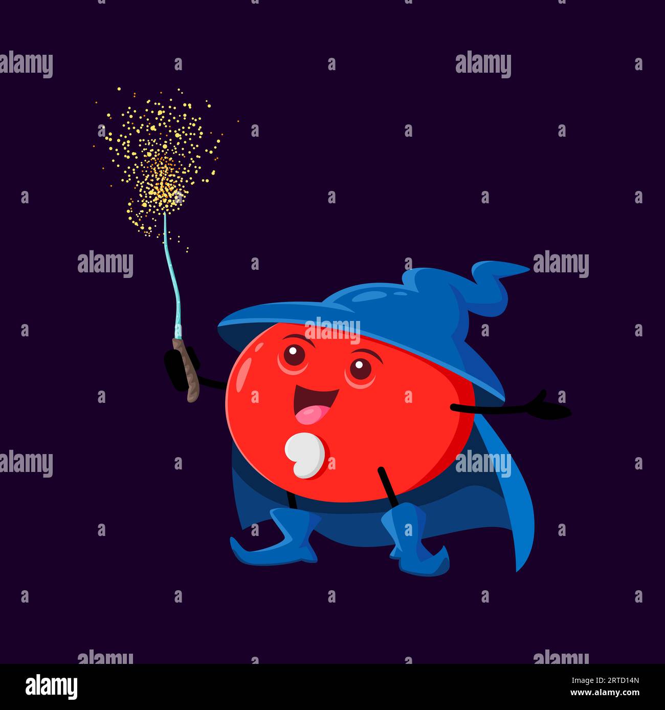 Cartoon Halloween tomato vegetable wizard, witch and mage character ...