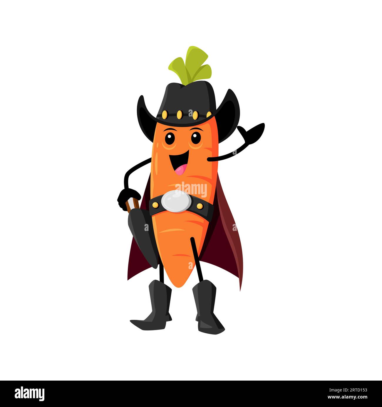 Cartoon carrot vegetable cowboy, sheriff, robber, bandit and ranger ...