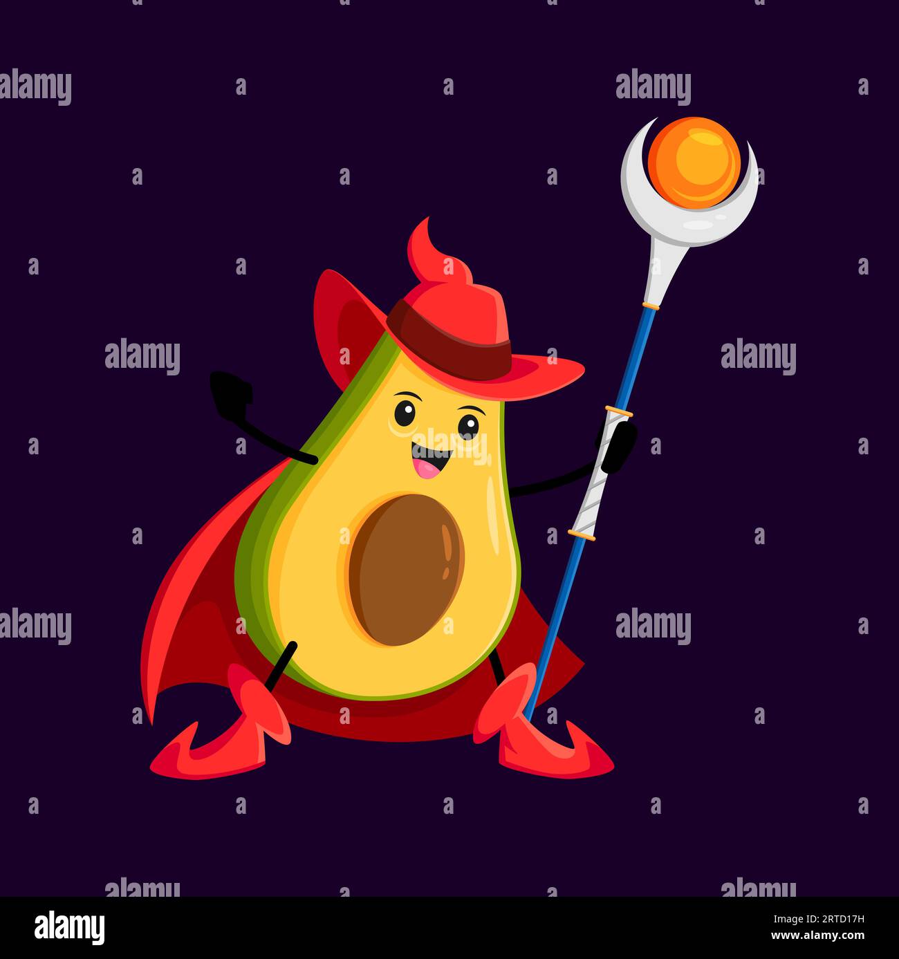 Cartoon avocado Halloween vegetable wizard, witch and mage character ...