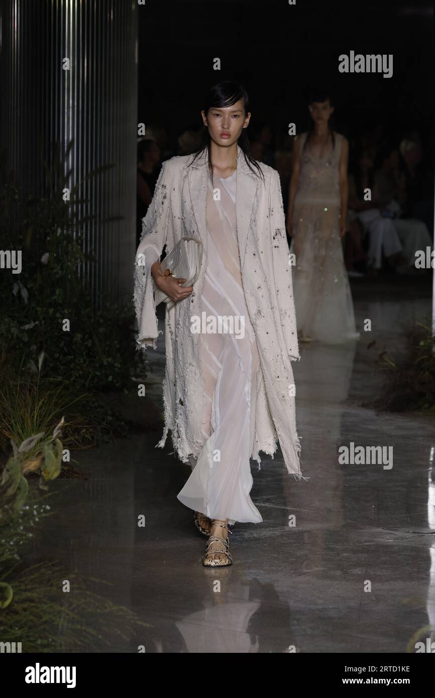 New York, USA. 10th Sep, 2023. Model Ying Ouyang walks on the runway at the Jason Wu fashion ...