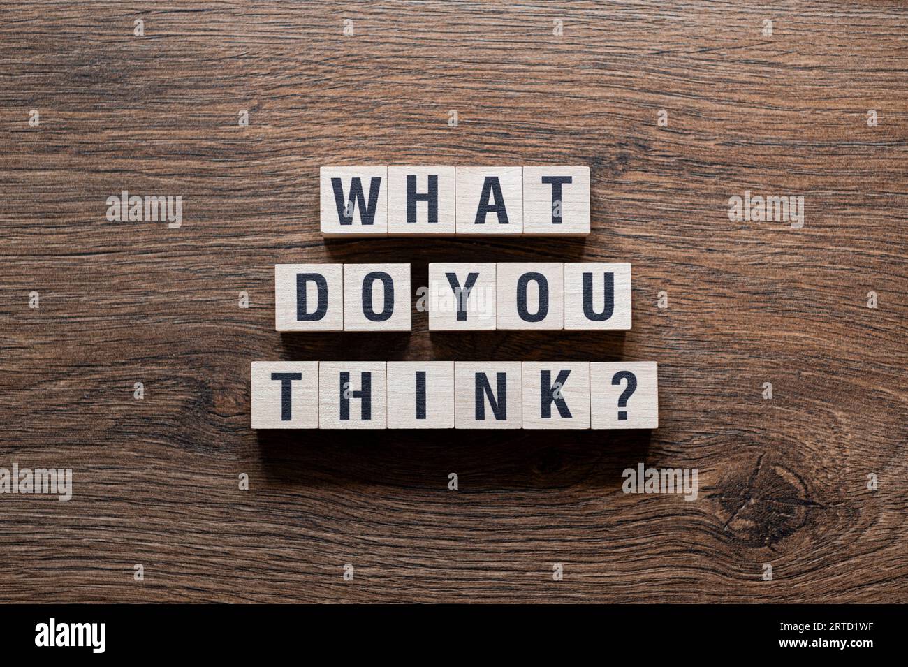 What do you think - word concept on building blocks, text Stock Photo ...