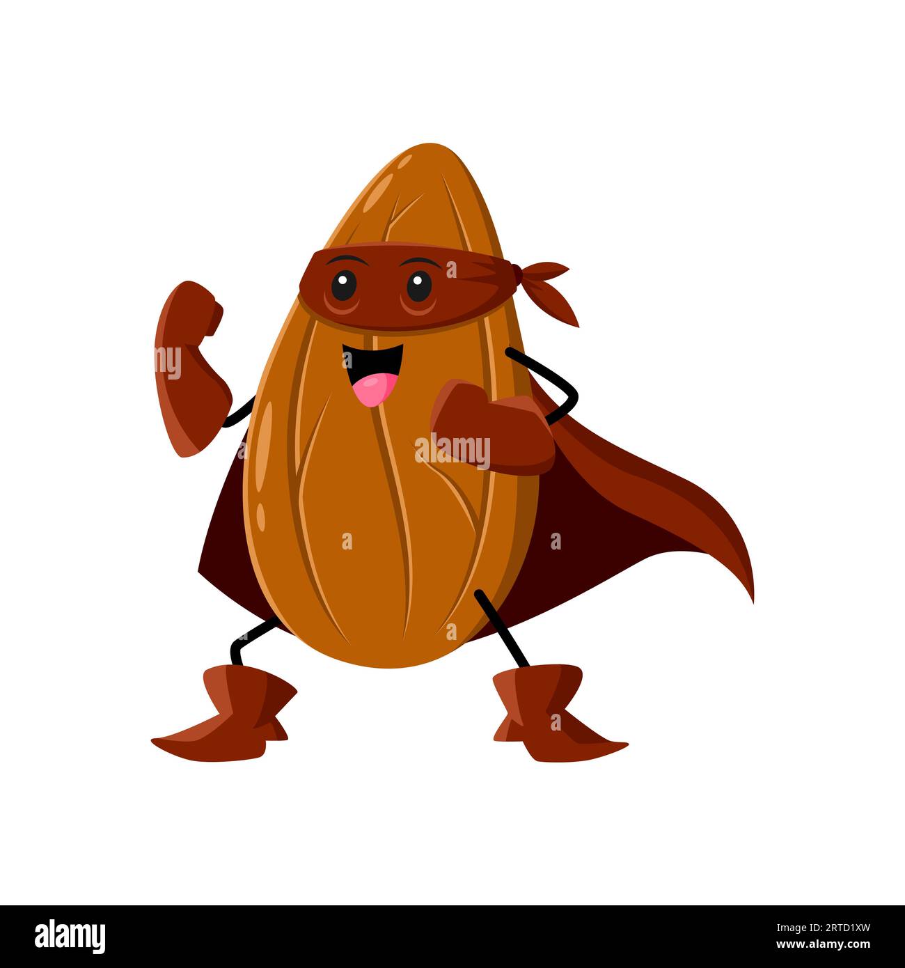 Cartoon almond nut superhero character posing in mask. Nut strong ...