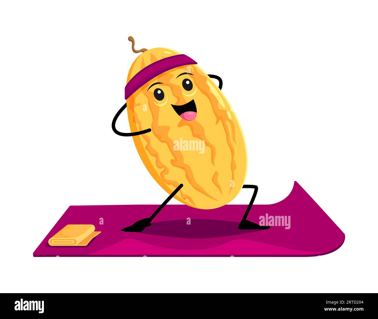 Cartoon melon fruit character on yoga fitness sport. Isolated vector ...