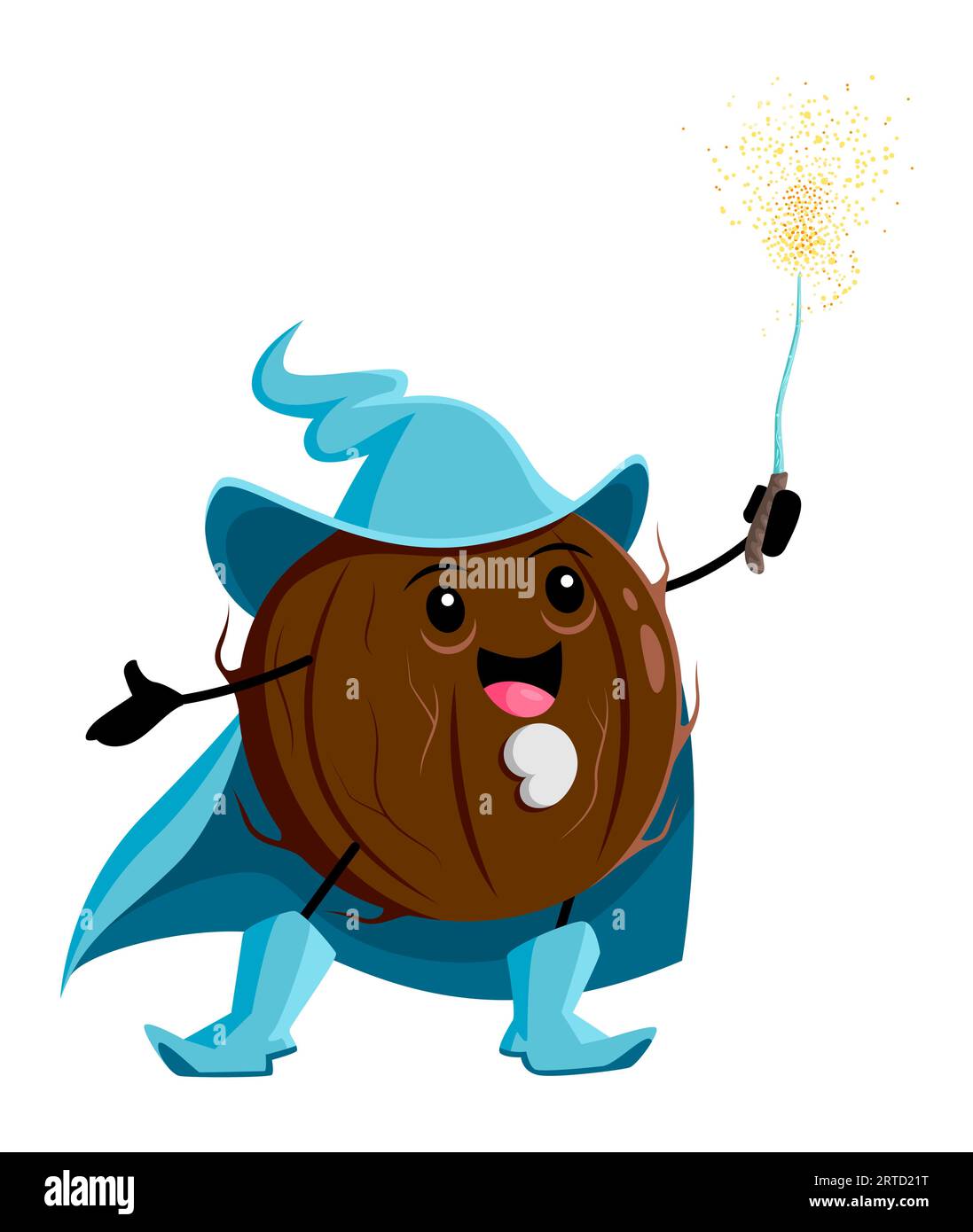 Cartoon coconut wizard character, vector unpeeled nut magician with ...