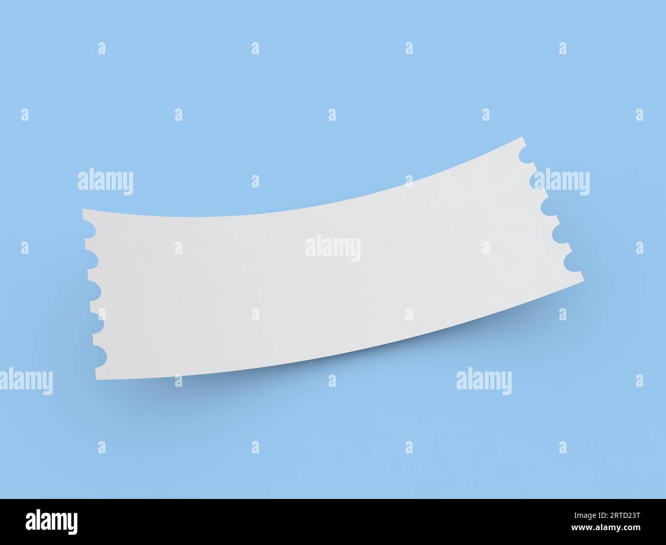 Realistic curved ticket voucher mockup on blue background. 3d render ...