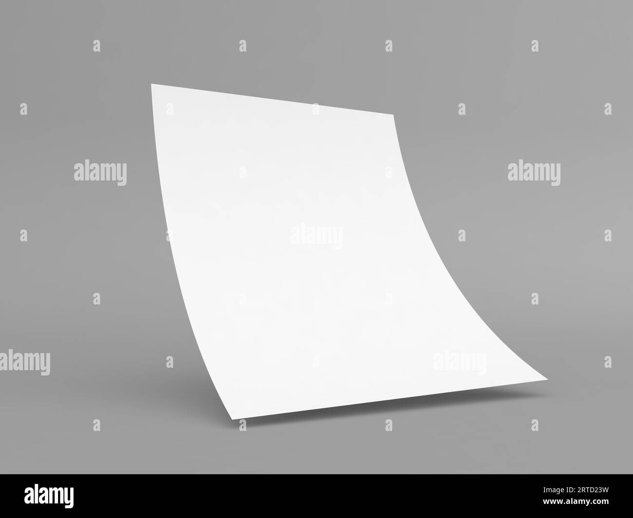 Curved sheet of A4 paper on a grey background. 3d render illustration ...
