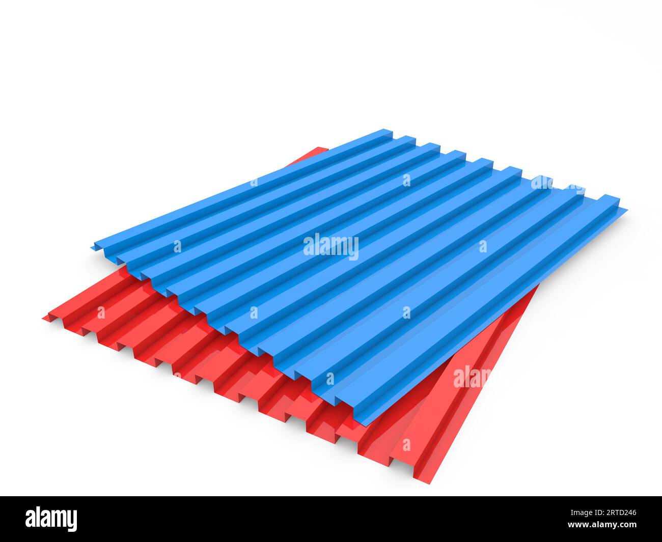 Sheets of metal roofing profile on a white background. 3d render ...