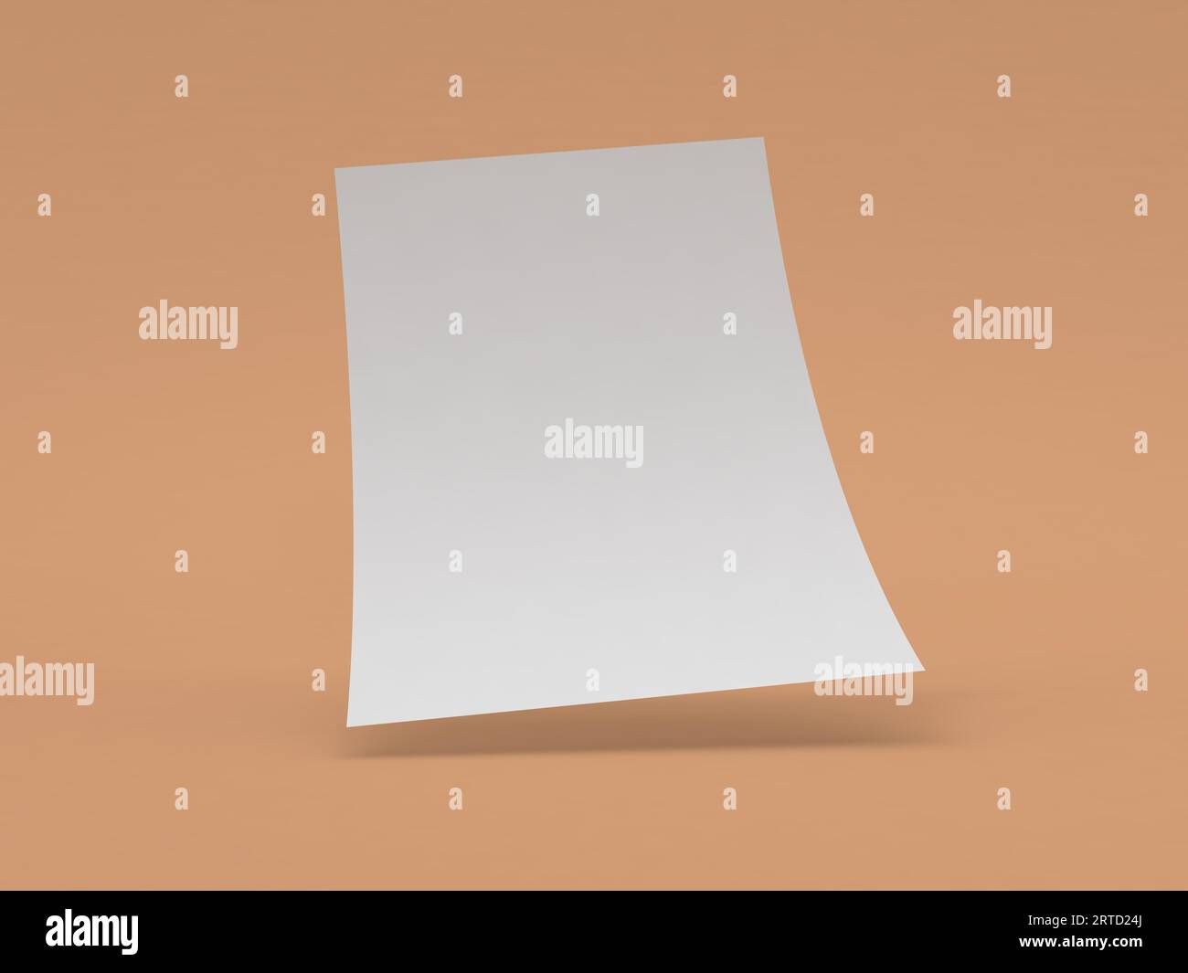 Curved sheet of A4 paper on a brown background. 3d render illustration ...