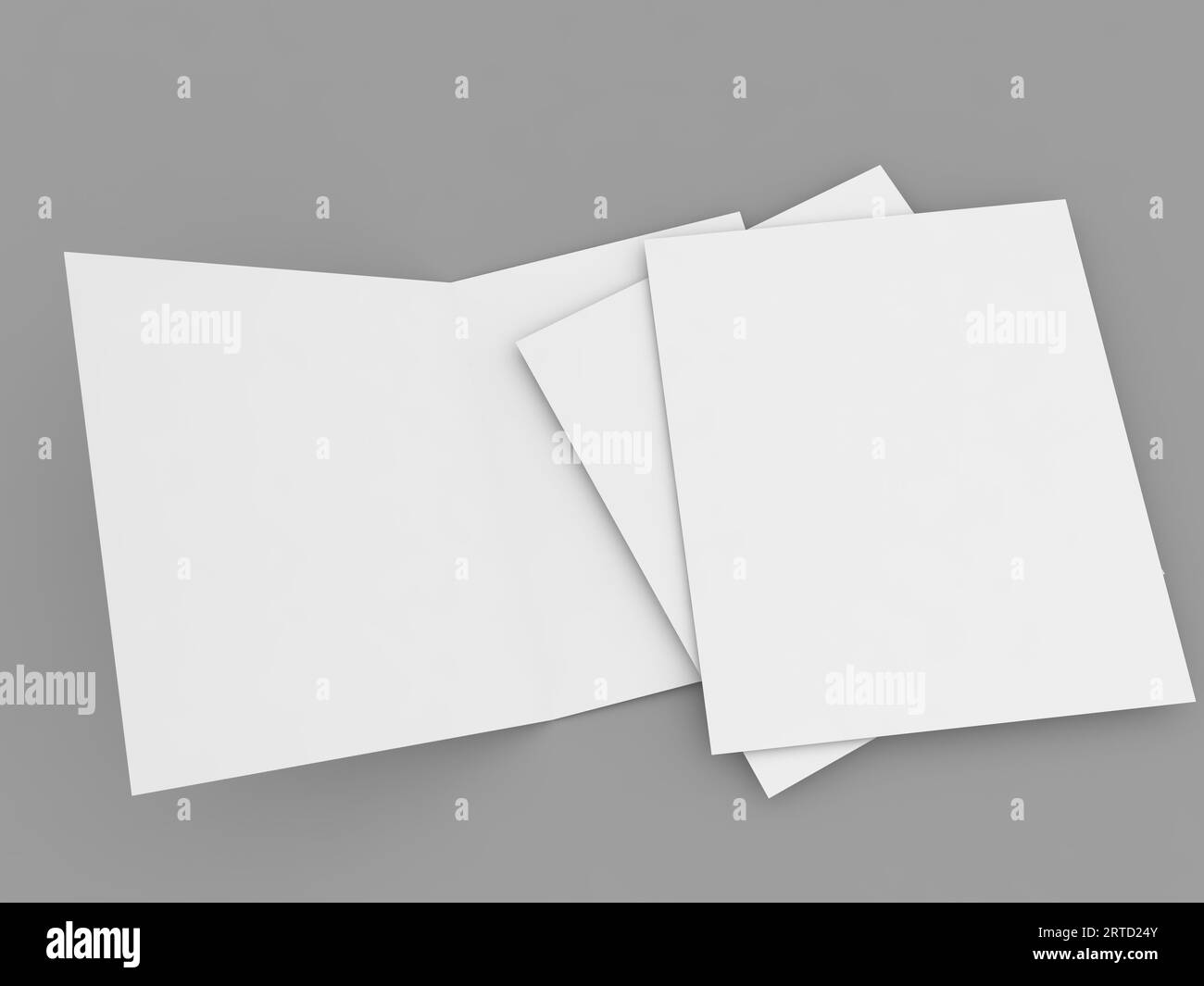 Double open brochure mockup and sheets of paper on grey background .3d ...